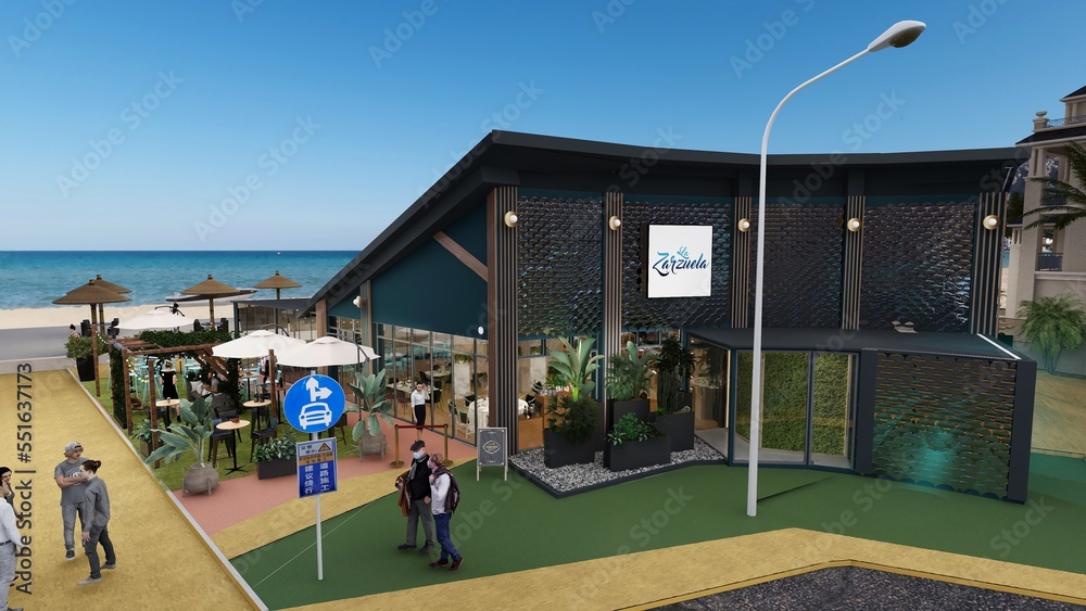 restaurante playero con estilo lujoso y moderno Stock Illustration ...