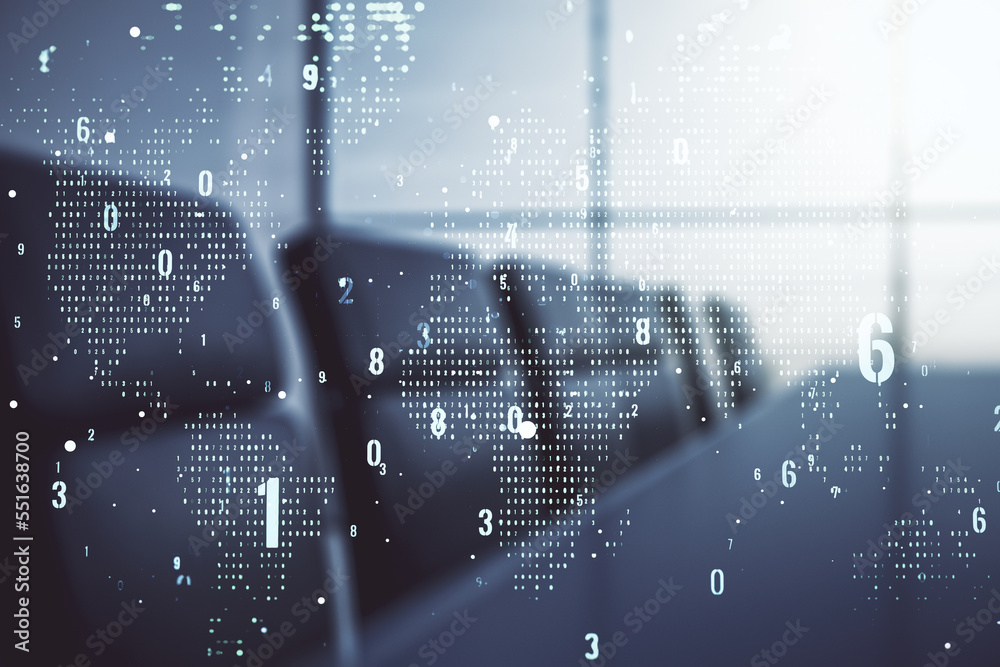 Multi exposure of abstract graphic coding sketch and world map on a ...