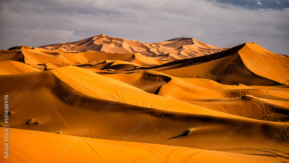 Sahara Desert sand dunes background. Popular travel destination, Erg ...