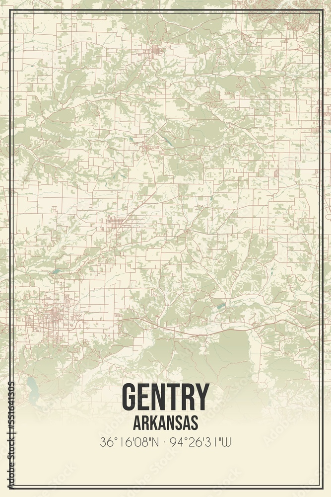 Photo & Art Print Retro US city map of Gentry, Arkansas. Vintage street ...