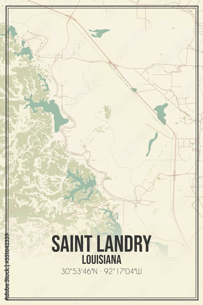 Retro US city map of Saint Landry, Louisiana. Vintage street map. Stock ...