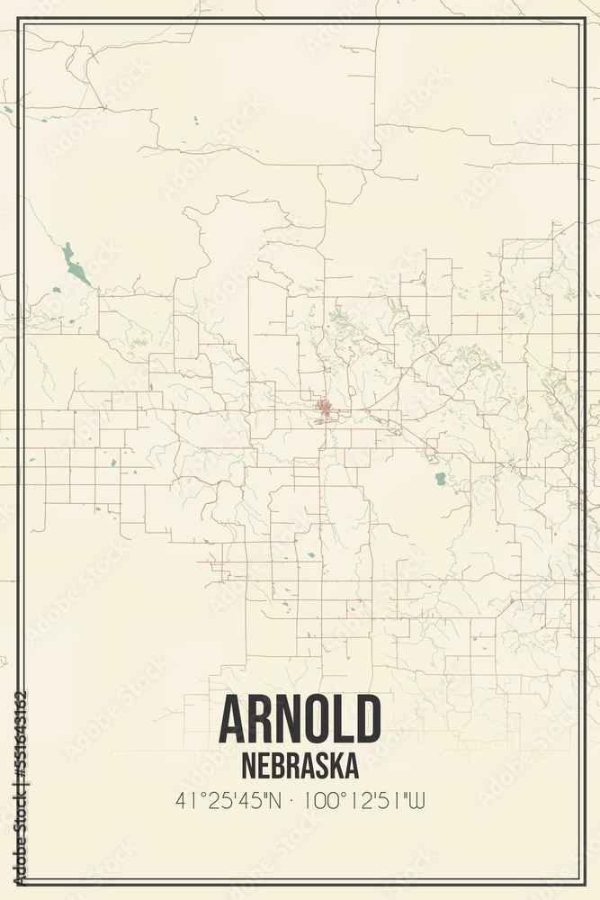 Poster Retro US city map of Arnold, Nebraska. Vintage street map ...