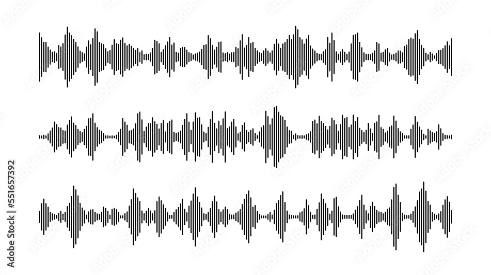 Black sound wave bars set. Music, podcast, audio track samples or voice ...
