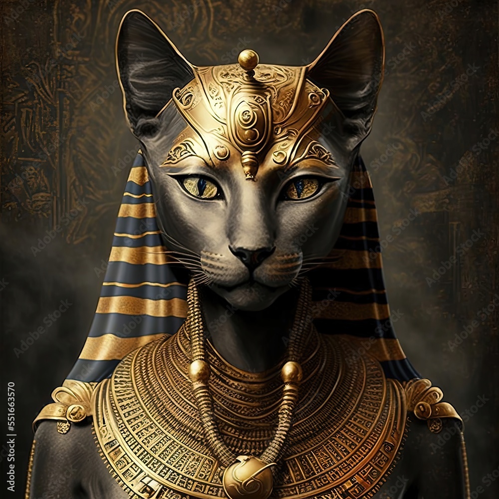 Ancient Egyptian goddess Bastet. Ancient Egyptian catwoman with gold jewelry. AI Stock ...