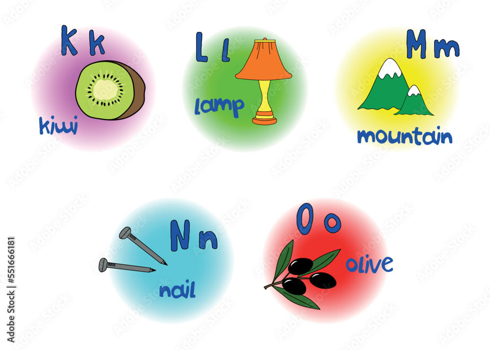 five letters of english alphabet with upper and lower case letters and ...