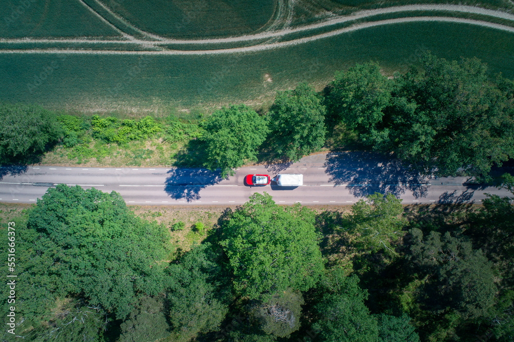 Aerial Top Down view of campervan on a roadtrip Stock Photo | Adobe Stock
