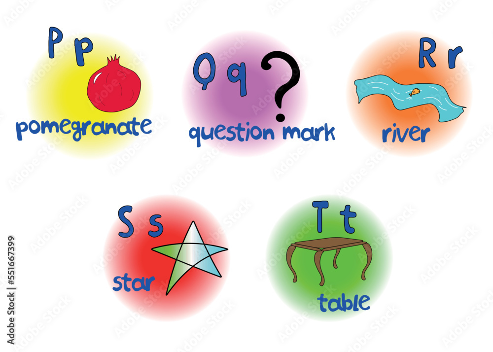 five letters of english alphabet with upper and lower case letters and ...