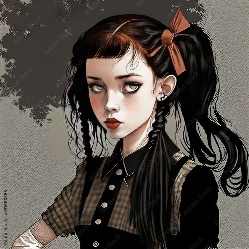 Graphic Novel Style Image of a Goth Schoolgirl. [Digital Art Painting ... Graphic Novel Style Image of a Goth Schoolgirl. [Digital Art Painting ...
