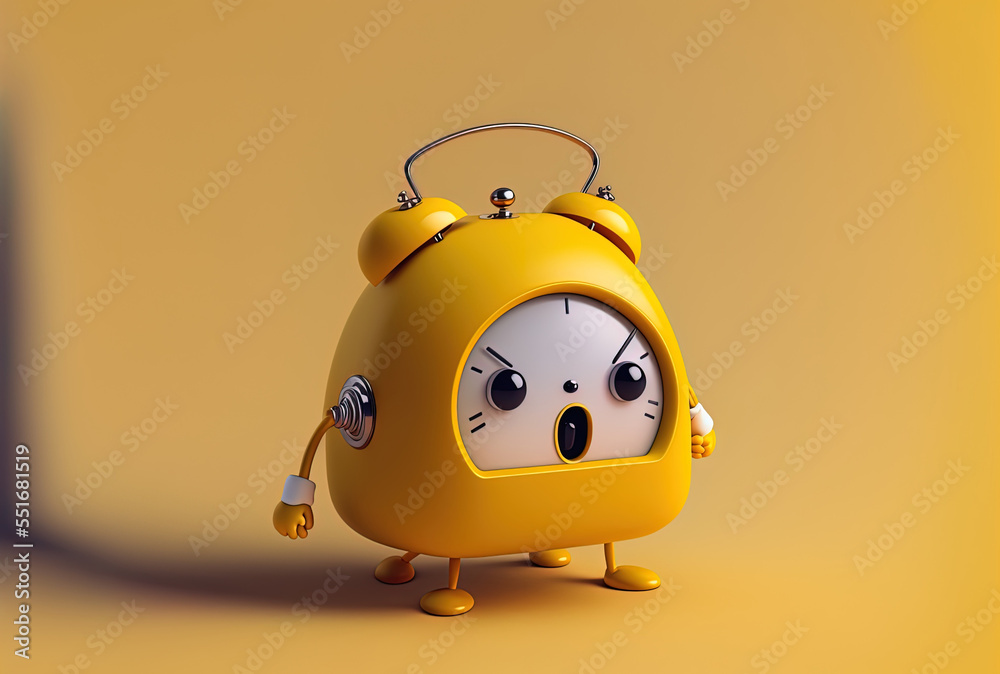 Character mascot for the alarm clock with a hotel bell call on a yellow ...
