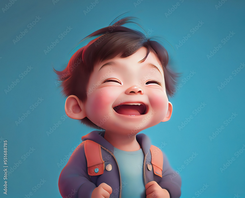 cute preschooler boy giggles in laughter out of joy and happiness Stock ...