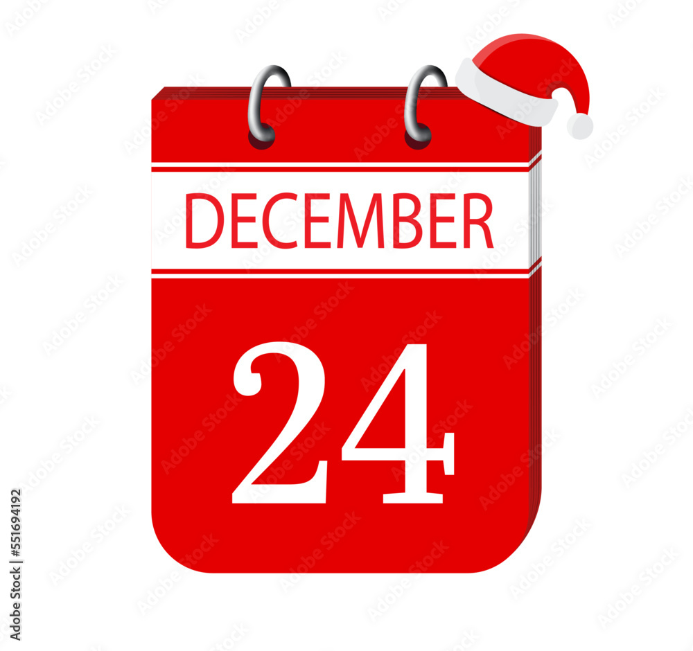 24 december christmas holiday calendar page with date and santa hat. 3d ...