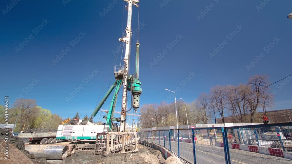 Drilling rig working timelapse. Reinforcing structures from thick iron ...