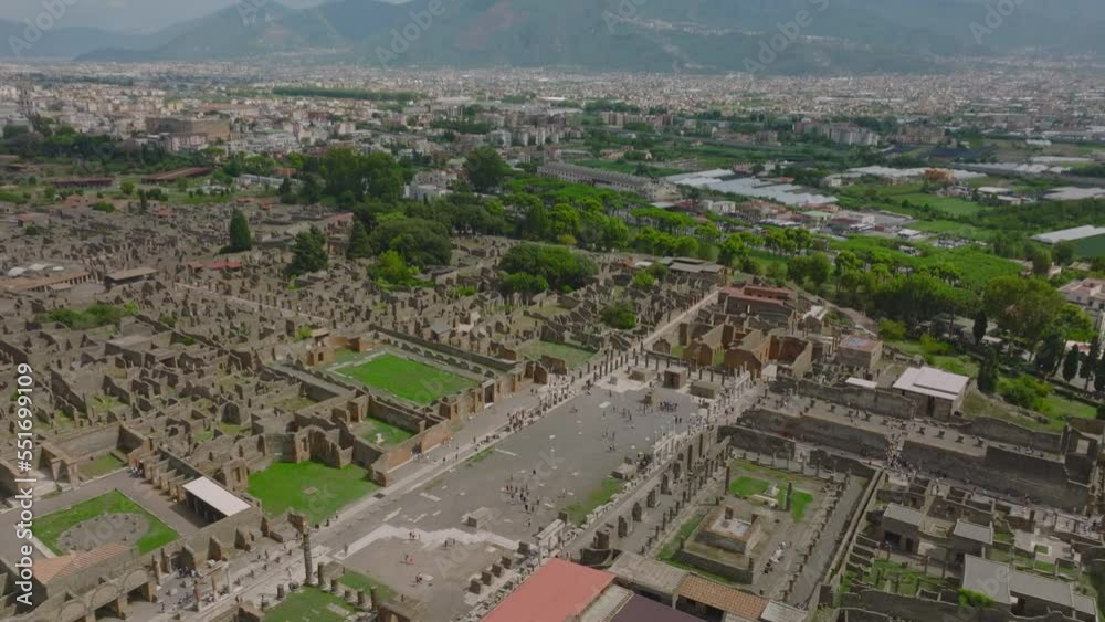 Aerial view of ancient Roman city of Pompeii. Ruins of famous town ...