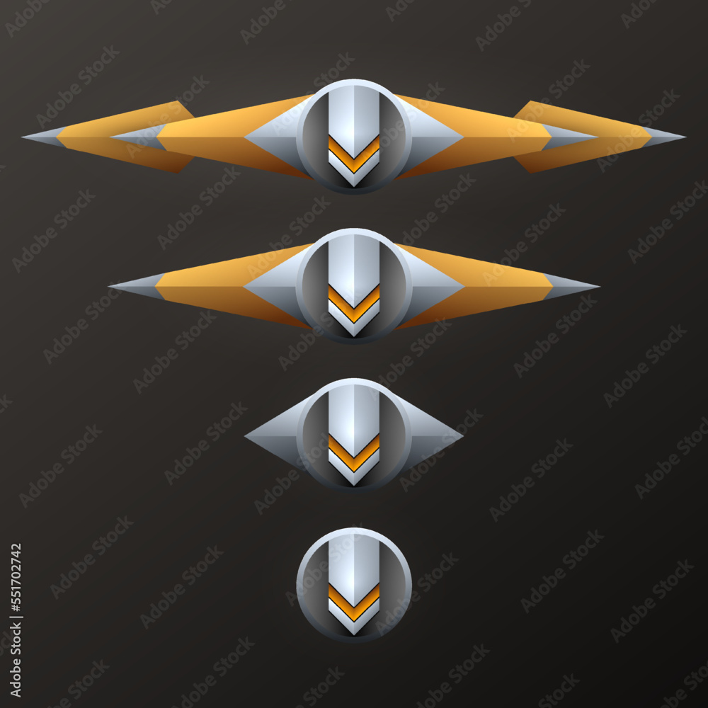 Abstract gold and silver level achievement rank badge buttons for game ...