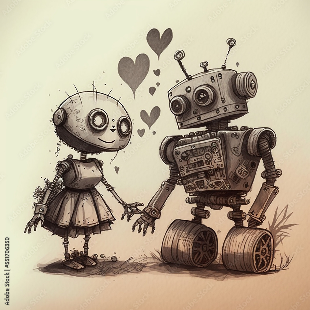 Cute Robot Love Drawing