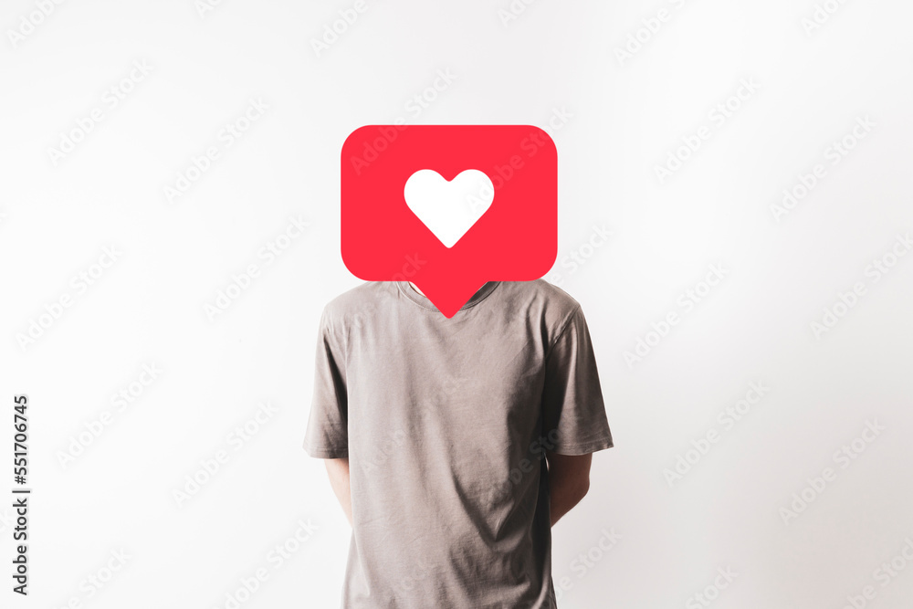 person with a like icon instead of head, concept of social media Stock ...