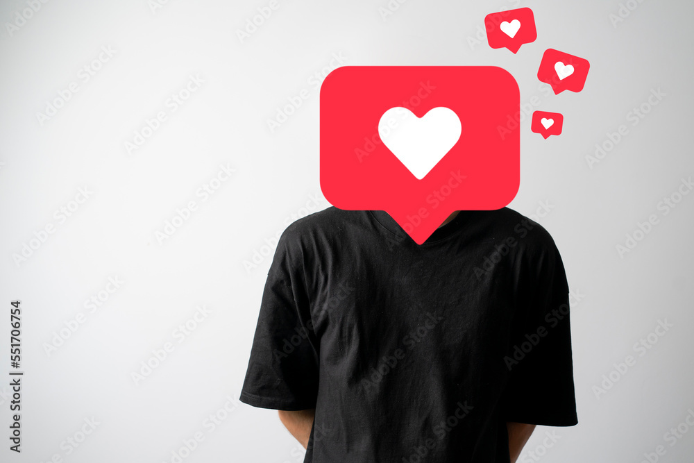 person with a like icon instead of head, concept of social media Stock ...