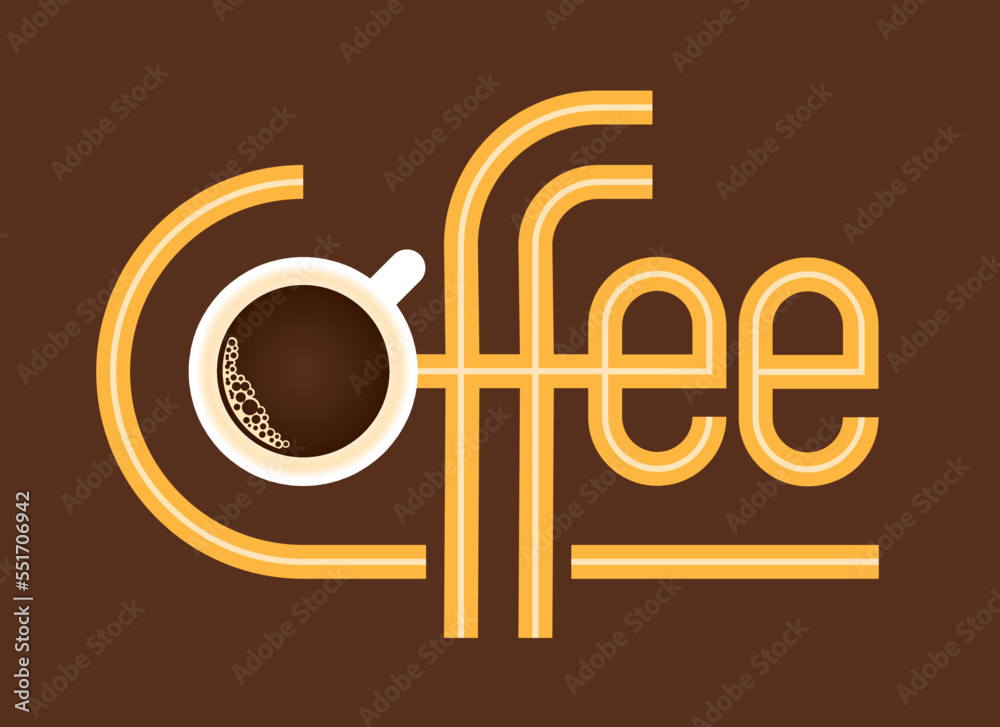 Coffee vector illustration logo or badge. The word coffee in art deco ...