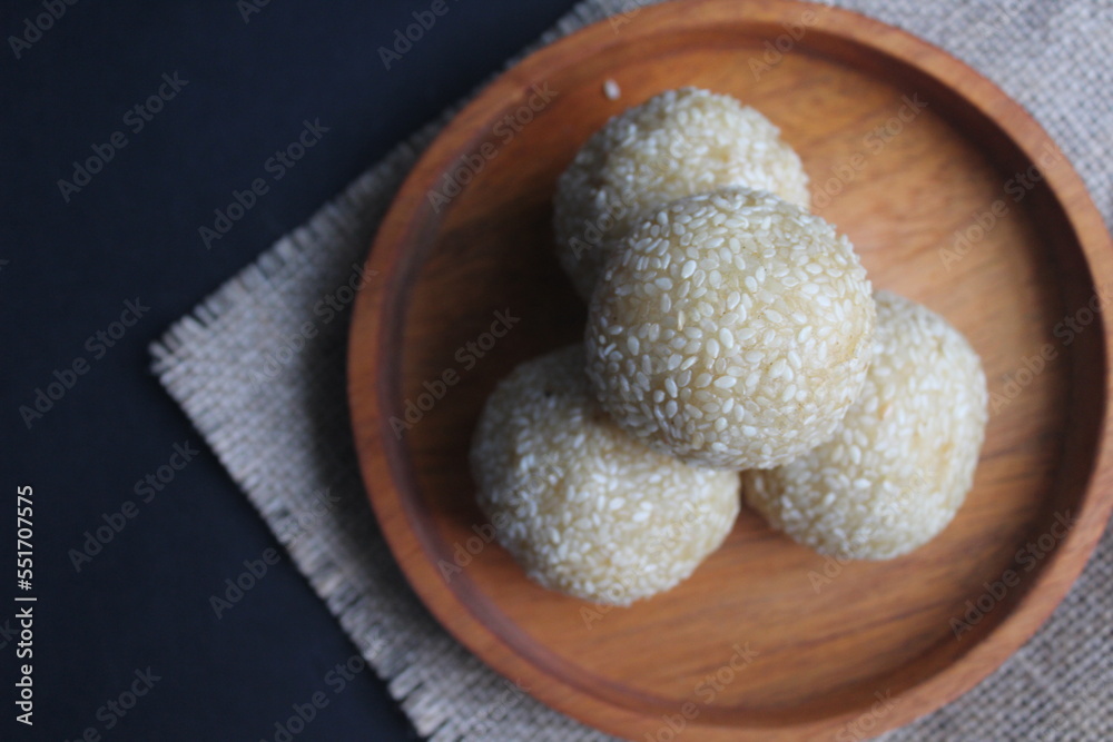 Onde-onde is a traditional Indonesian snack that is round in shape ...