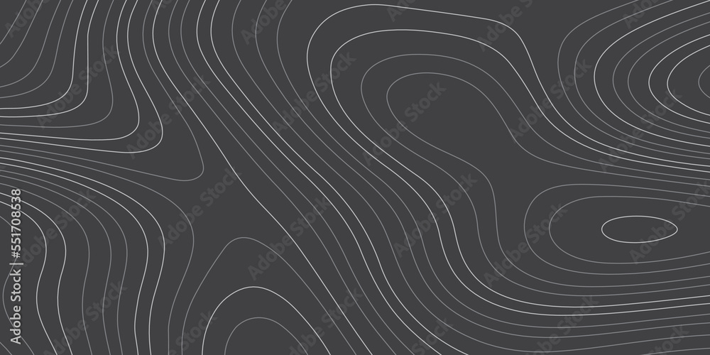 The stylized black and white abstract topographic map with lines and ...