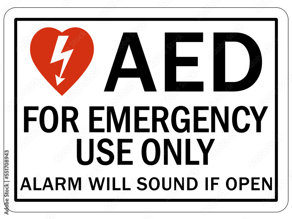Automated external defibrilator AED emergency aid cpr hearth sign and ...