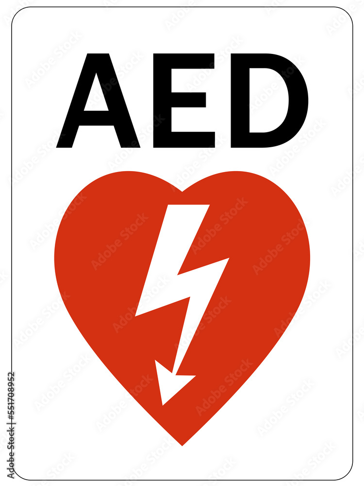 Automated external defibrilator AED emergency aid cpr hearth sign and ...