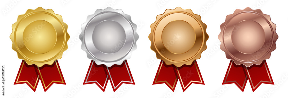Set of medal with red ribbon vector. Set of seal award. Medal badge ...