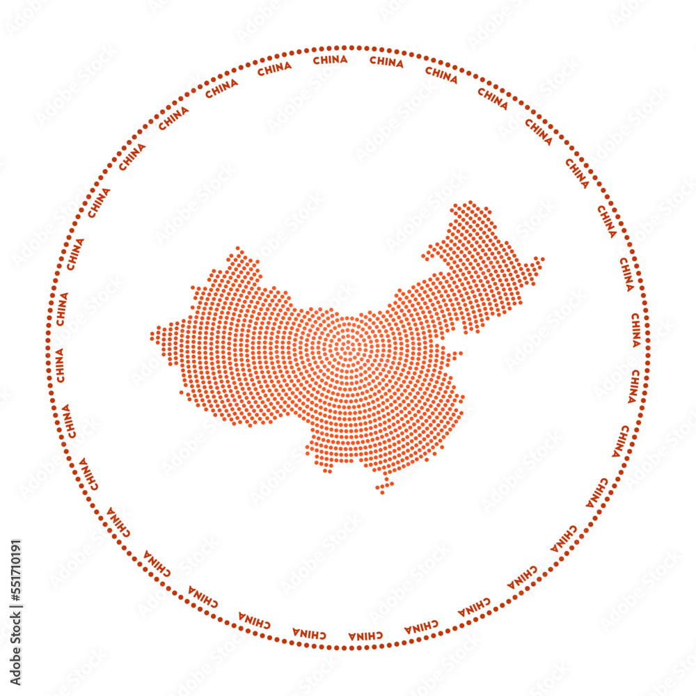 China round logo. Digital style shape of China in dotted circle with ...