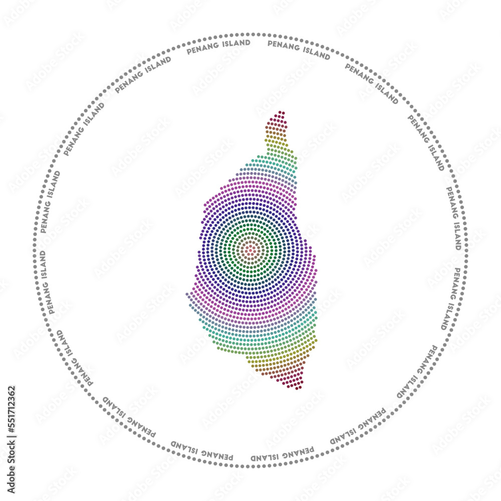 Penang Island round logo. Digital style shape of Penang Island in ...