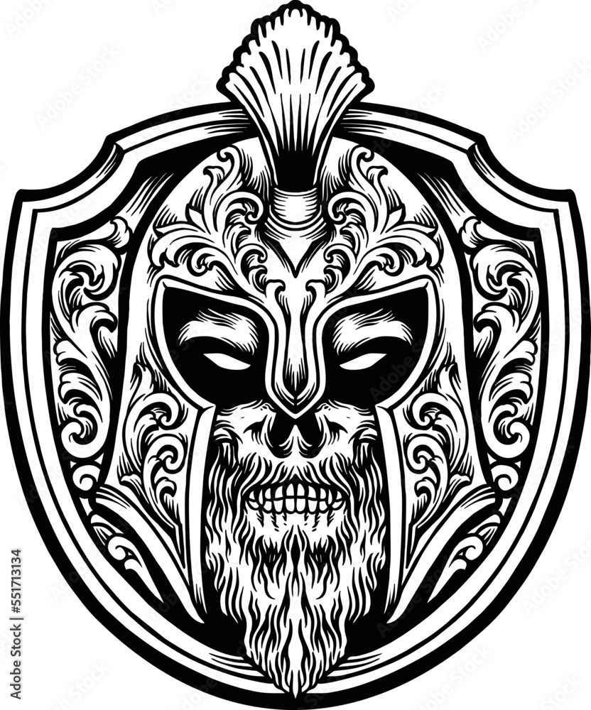 Spartan Shield Helmet Mascot Ornaments outline Vector illustrations for ...
