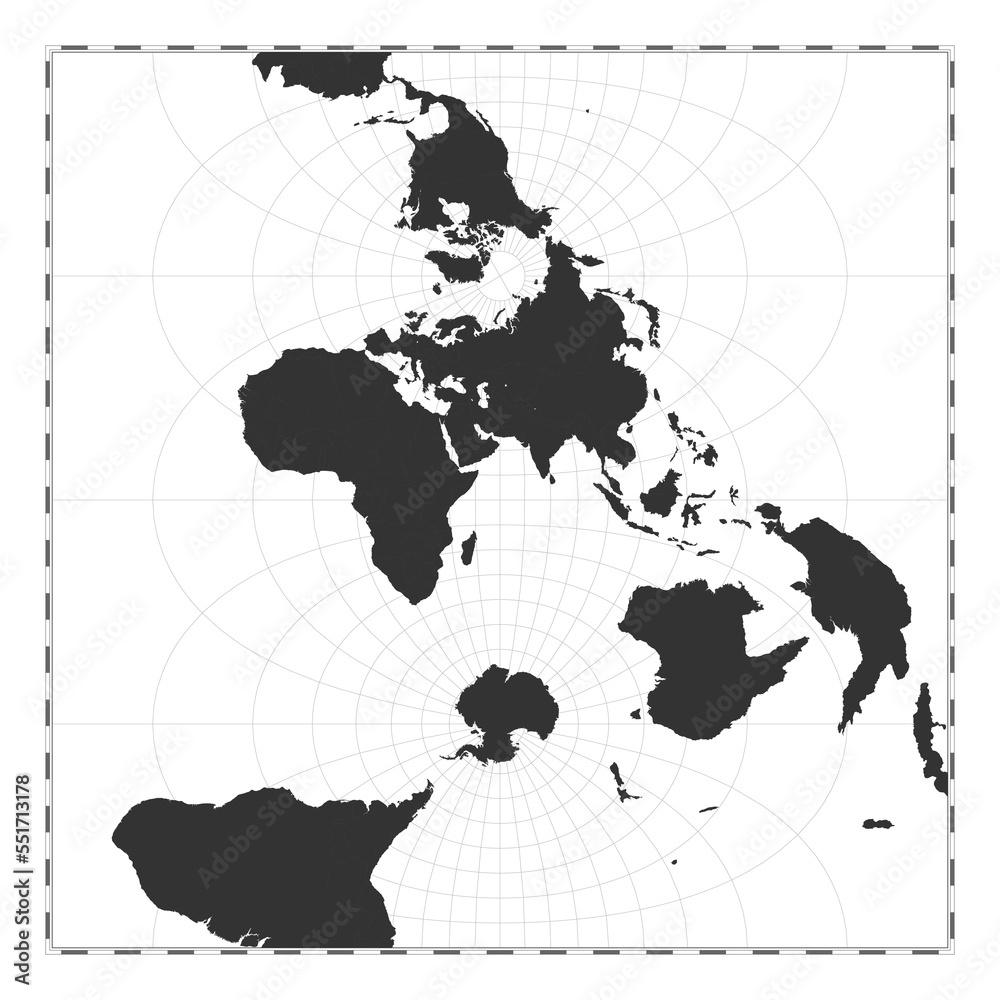 Grafika wektorowa Stock: Vector world map. Transverse spherical ... Grafika wektorowa Stock: Vector world map. Transverse spherical ...