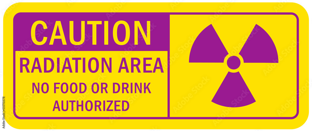 Radiation area warning sign and labels radiation area no food or drink ...