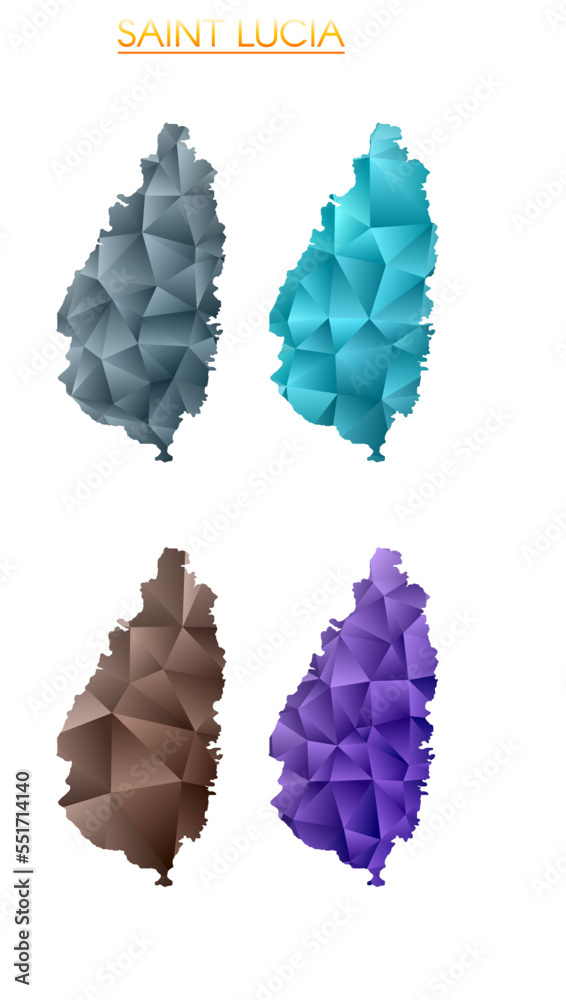 Set of vector polygonal maps of Saint Lucia. Bright gradient map of ...