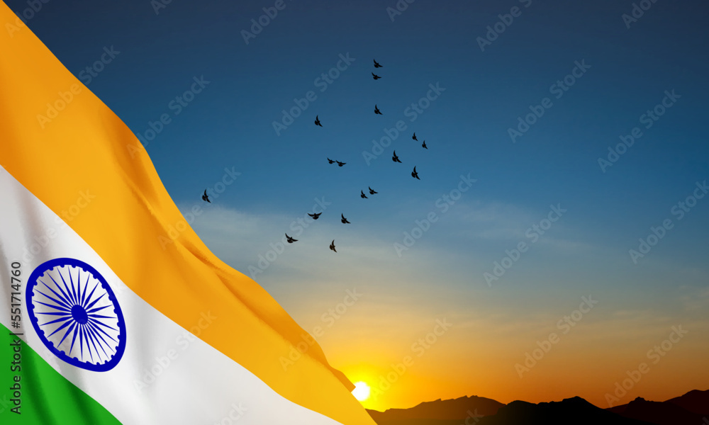 Tricolor Indian Flag on sunset. Background for National holidays with ...