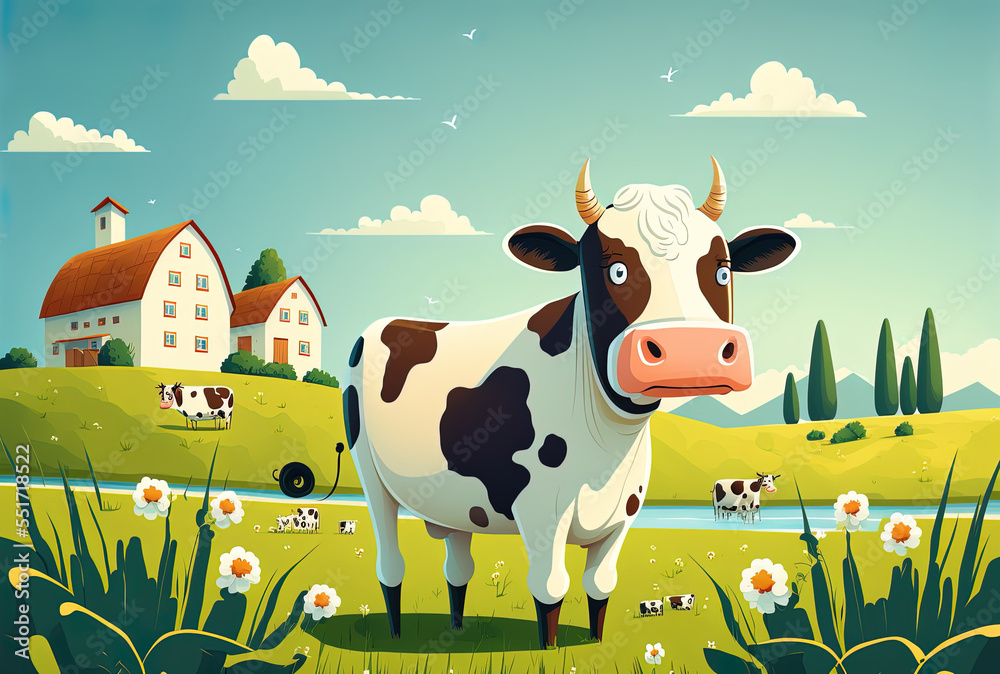 Farm cartoon, pasture, farm, cute animals, cute character, farm ...