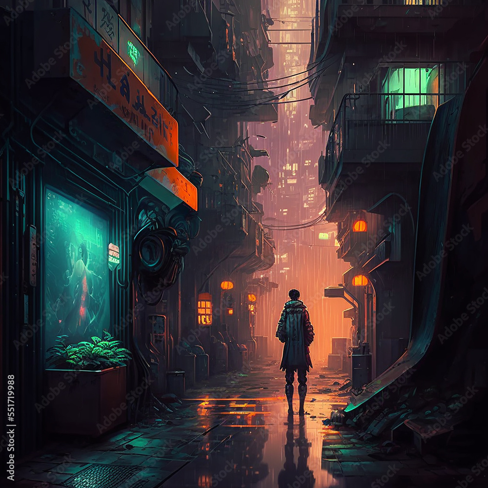 Ai generated cyberpunk alleyway. Created using Ai generative. Stock Illustration | Adobe Stock