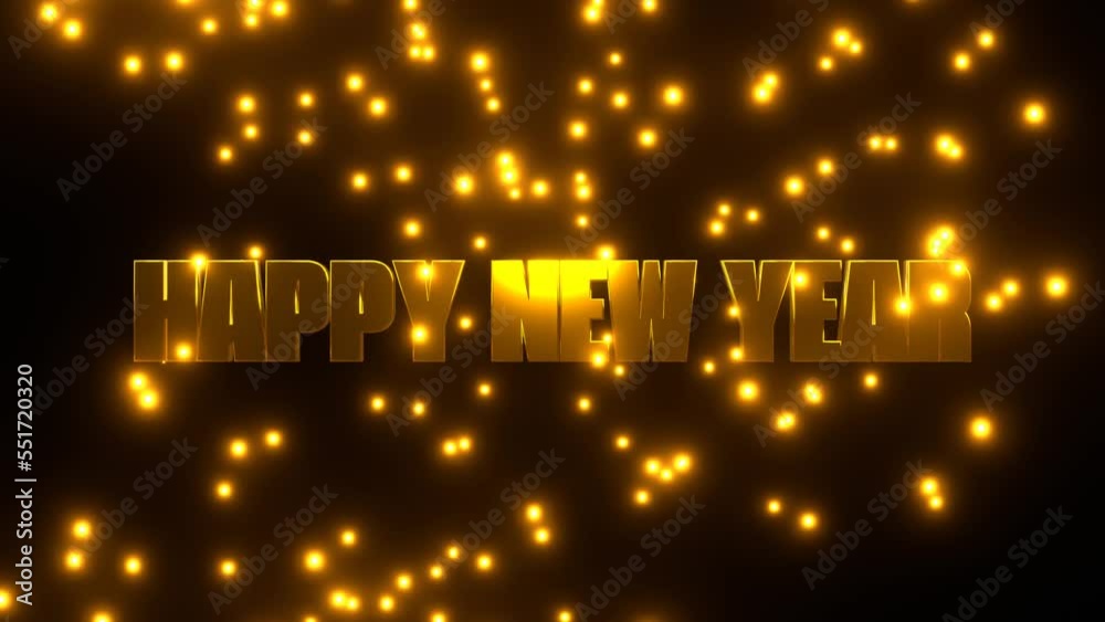 Happy New Year with golden falling particle on black background. 4K UHD ...