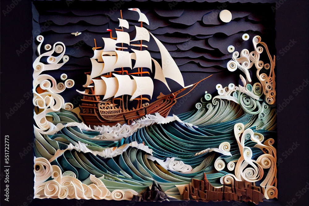 Beautiful paper quilling of a sail boat Stock Illustration | Adobe Stock