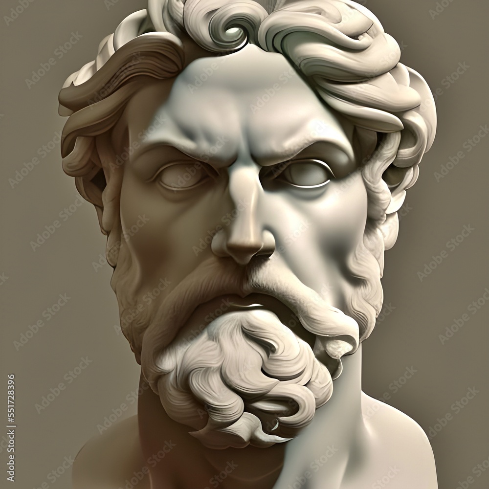 ภาพประกอบสต็อก 3D illustration featuring a chiseled white marble statue ...