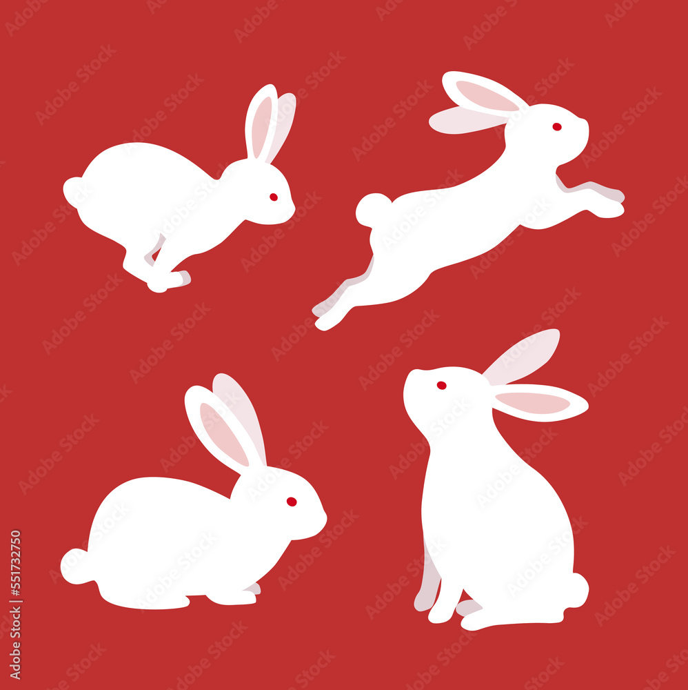 Cute white rabbits in various poses. rabbit animal icon isolated Stock ...