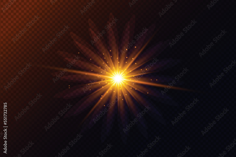 Golden sun light effect with realistic glowing effect vector flare ...