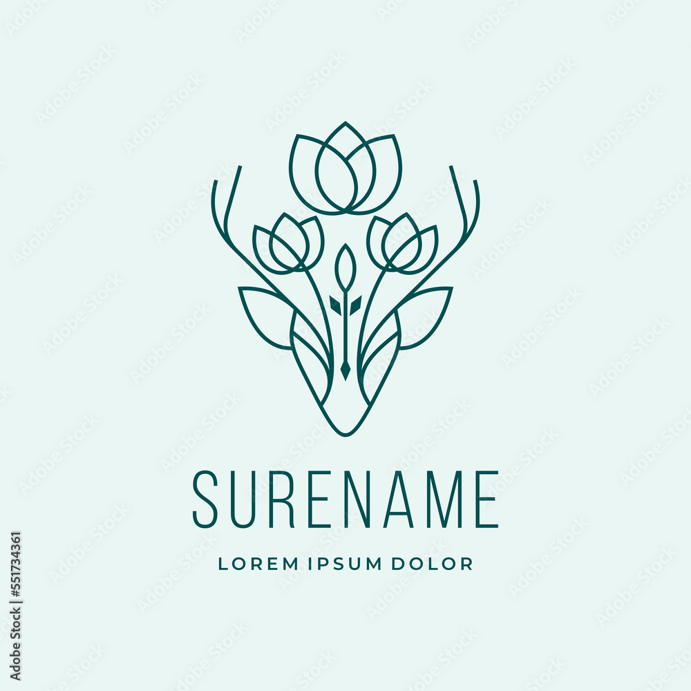 deer head flower logo design inspiration custom logo design vector ...