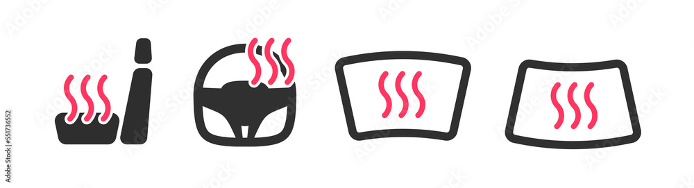Seat wheel heated icons for car dashboard vector pictogram or rear ...