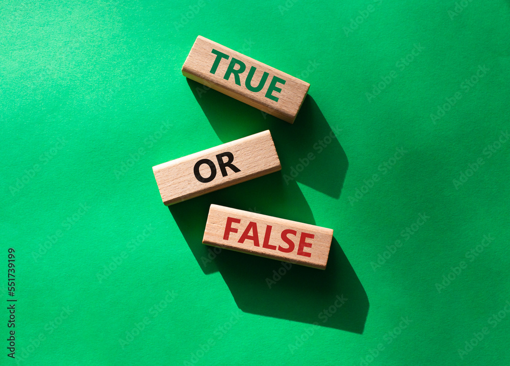 True or false symbol. Wooden blocks with words True or false. Beautiful ...