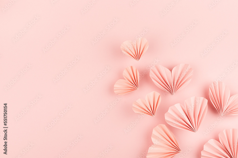 Sweet love Valentine day background with pink paper hearts of asian ...