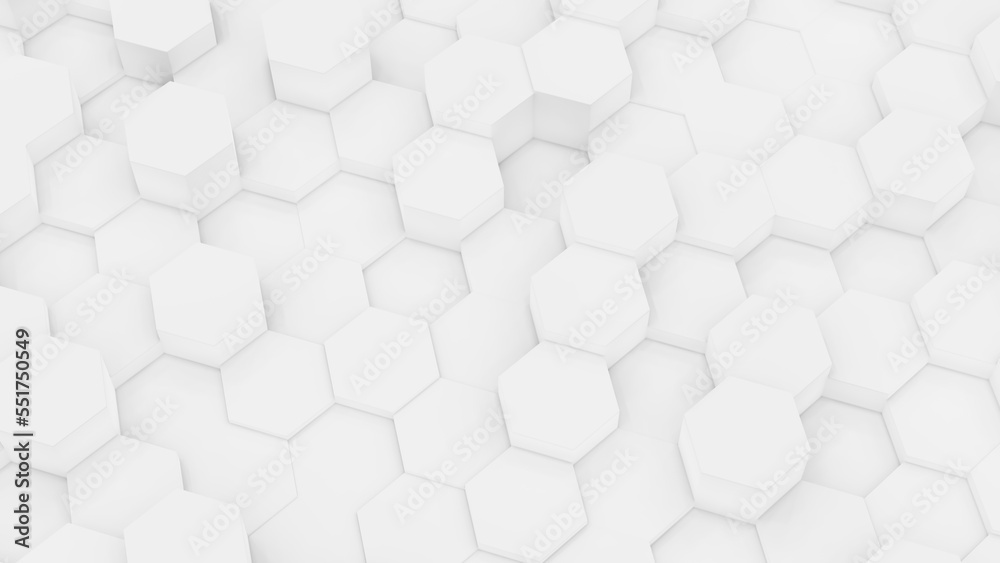 3d white hexagon cubic blocks with perspective render illustration ...