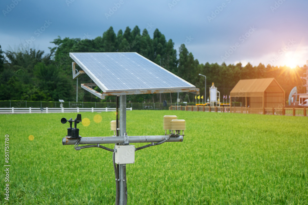 Small panel installed beside the rice paddy field to solar cell ...