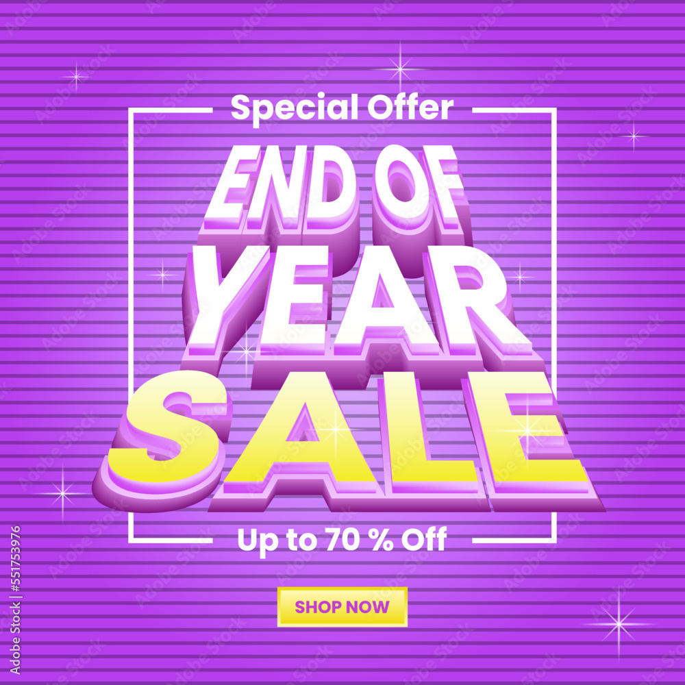 sale promotion for end of year design. 3d text effect, puple background ...