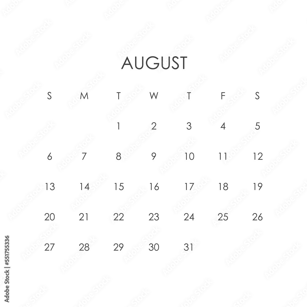 August 2023 calendar template. Layout for August 2023. Printable ...