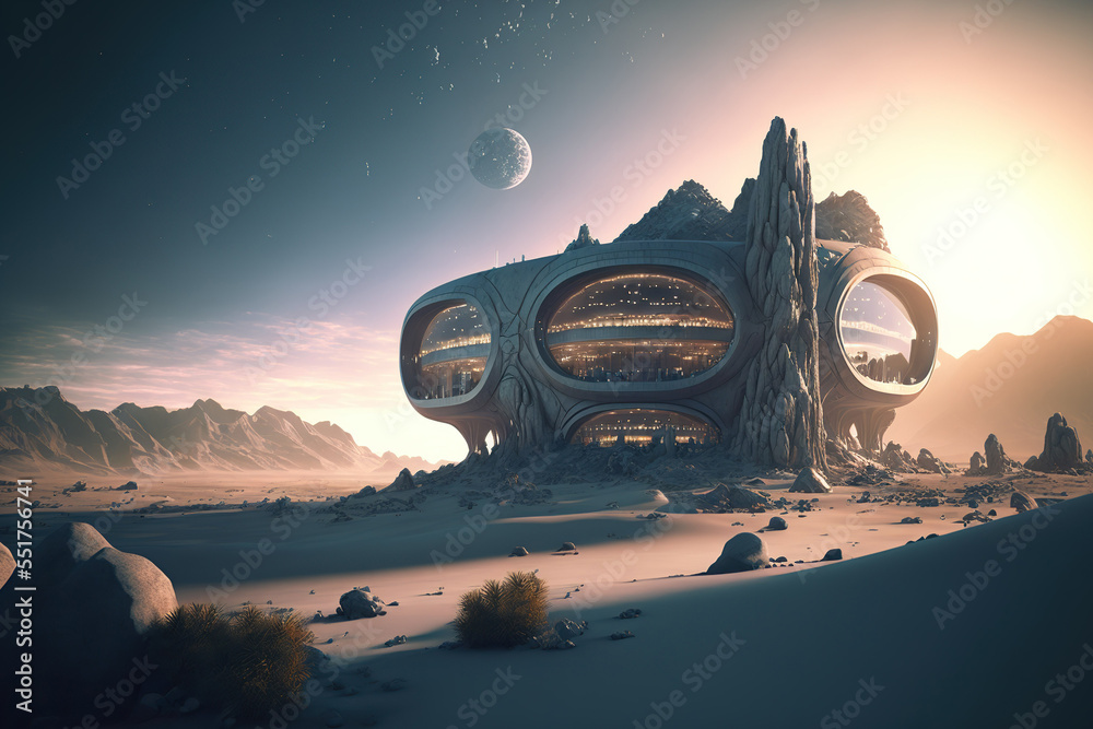 Futuristic architecture on alien planet, space expansion concept ...